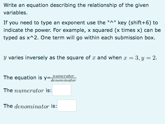 Solved Write an equation describing the relationship of the | Chegg.com