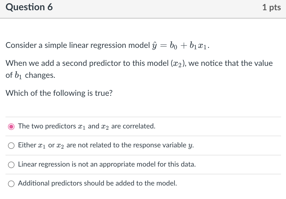 Solved Consider a simple linear regression model y^=b0+b1x1. | Chegg.com