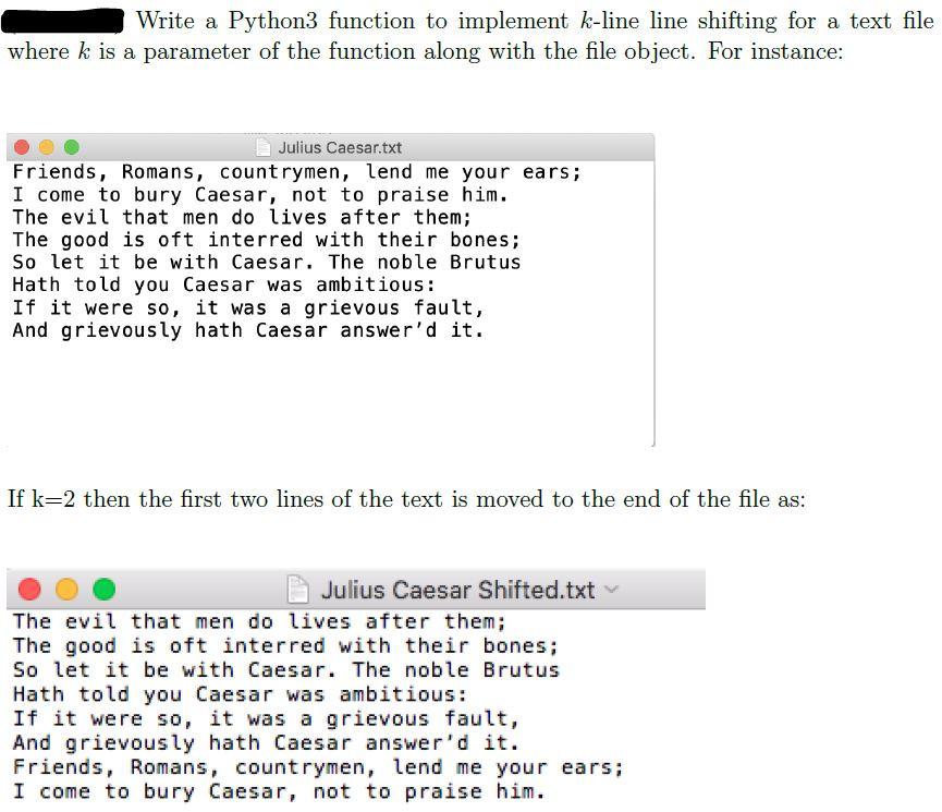Solved Write A Python3 Function To Implement K Line Line 1090