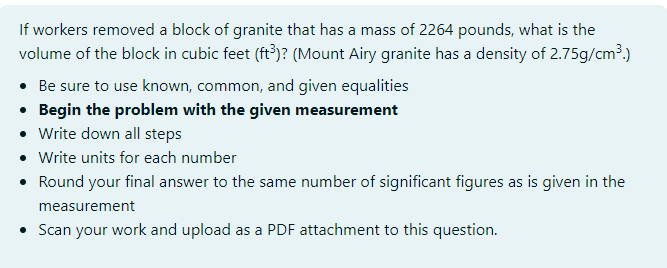 Solved If workers removed a block of granite that has a mass | Chegg.com