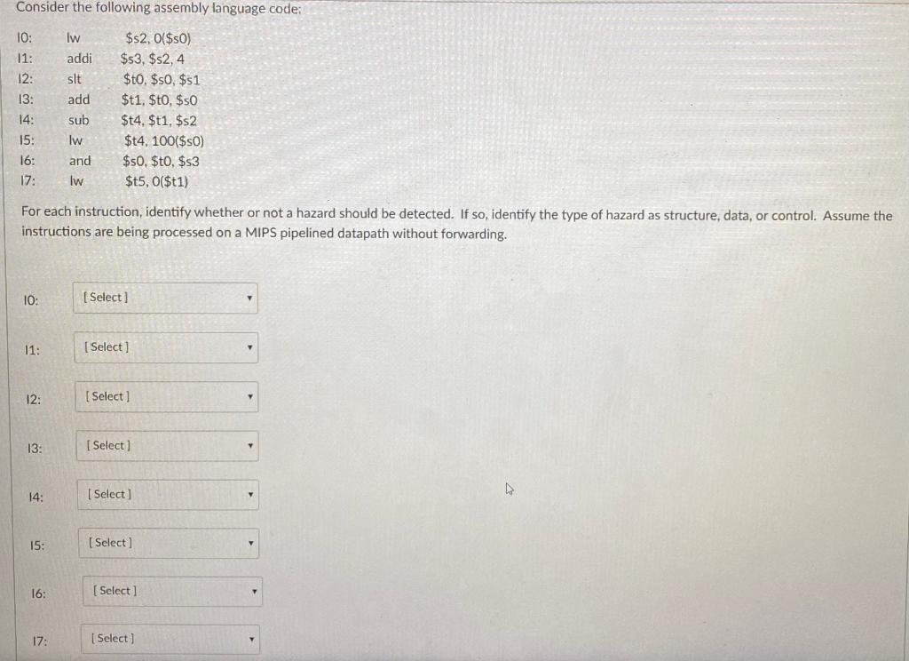 Solved Consider the following assembly language code: Iw IO: | Chegg.com
