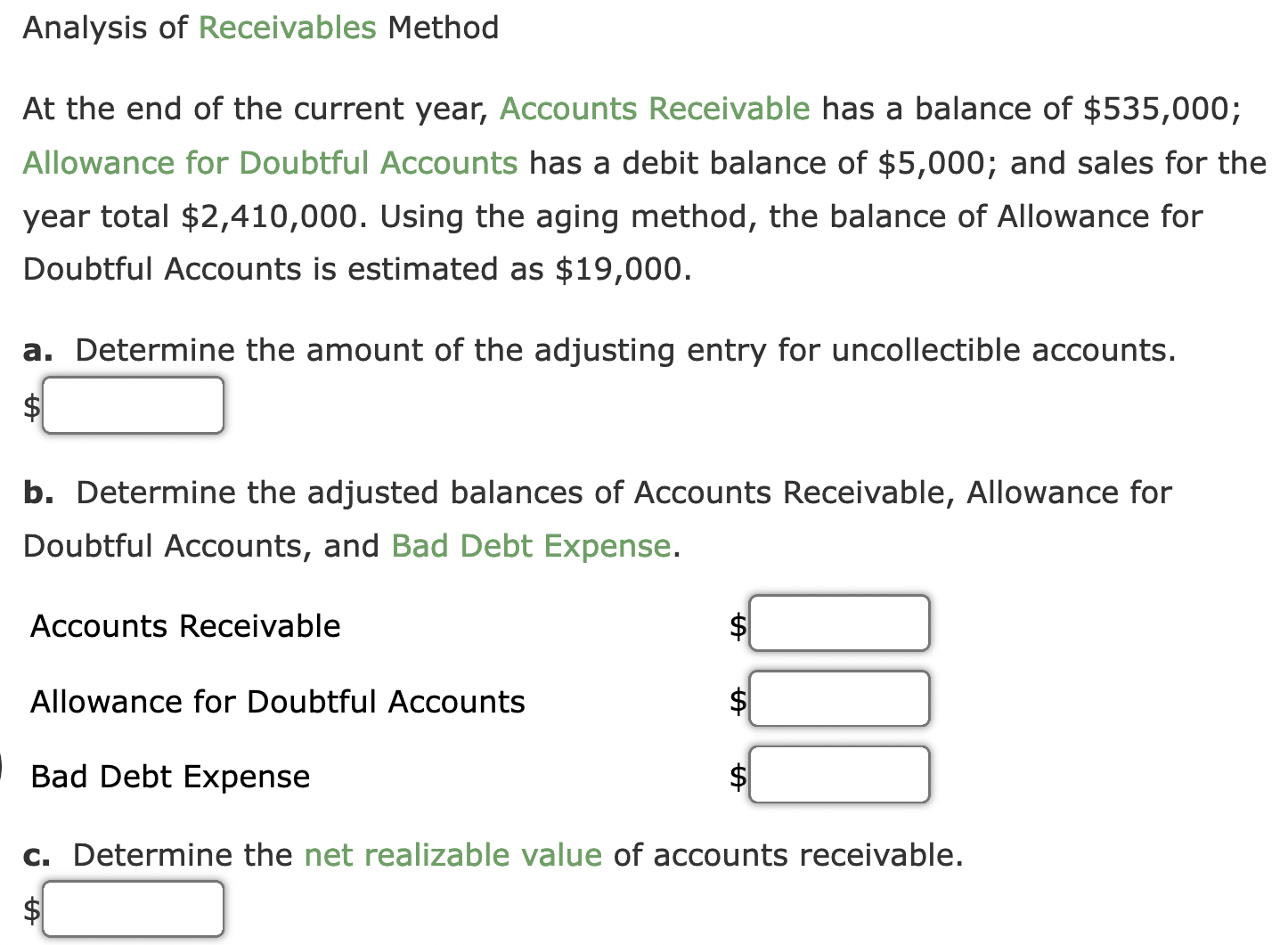 Solved Analysis of Receivables Method At the end of the | Chegg.com