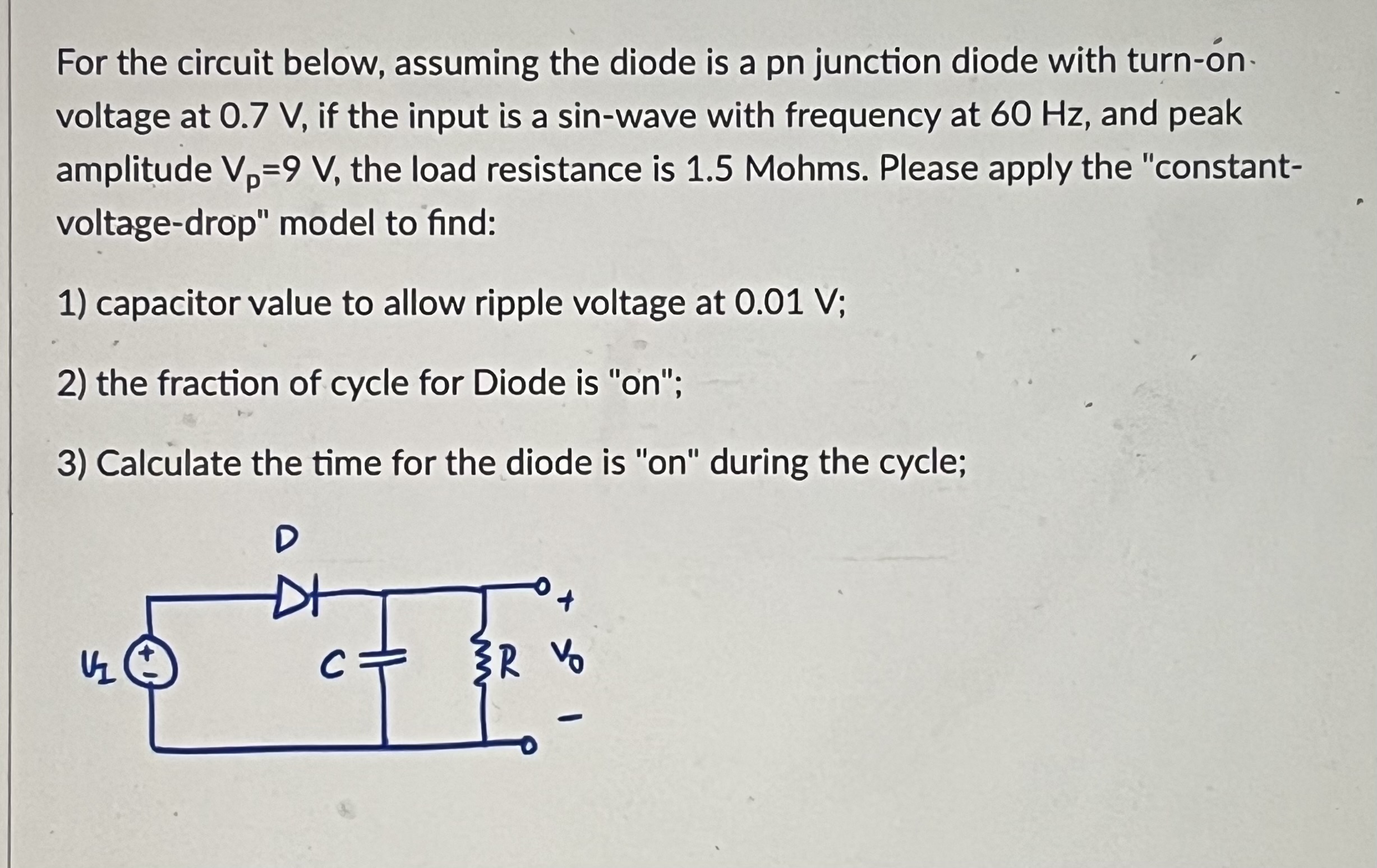 Solved For the circuit below, assuming the diode is a pn | Chegg.com
