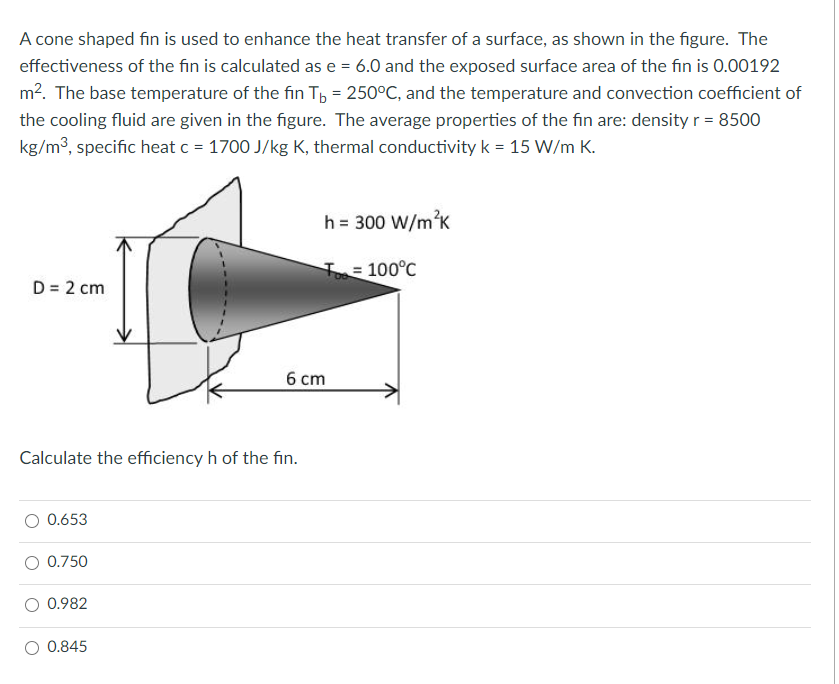 Solved A cone shaped fin is used to enhance the heat | Chegg.com