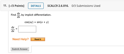 Solved 11. (-/3 Points] DETAILS SCALC9 2.6.016. 0/3 | Chegg.com