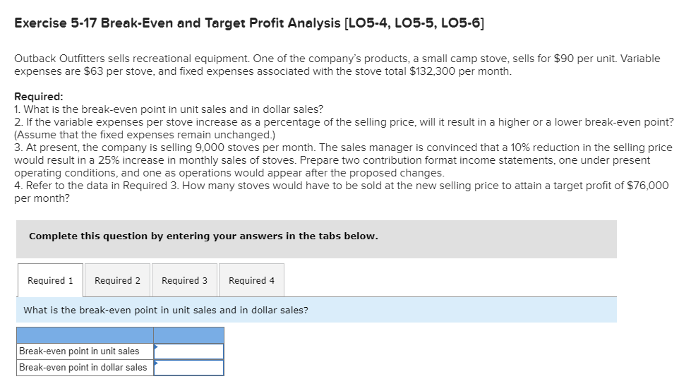 Solved Exercise 5-17 Break-Even and Target Profit Analysis | Chegg.com