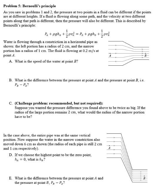 Solved Problem 5: Bernoulli's principle As you saw in | Chegg.com