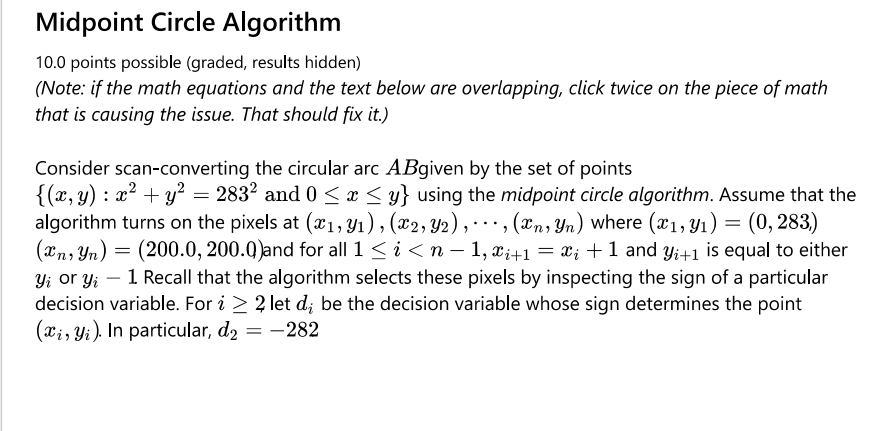 Solved Midpoint Circle Algorithm 100 Points Possible 