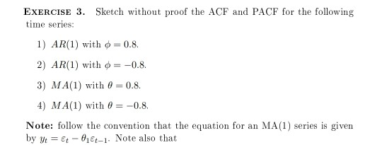 Solved EXERCISE 3. Sketch without proof the ACF and PACF for | Chegg.com