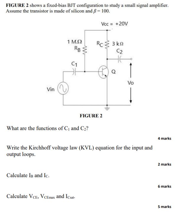 Solved FIGURE 2 shows a fixed-bias BJT configuration to | Chegg.com