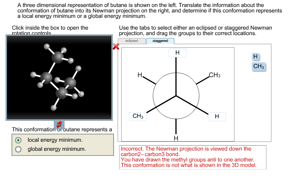 Solved A three dimensional representation of butane is shown | Chegg.com