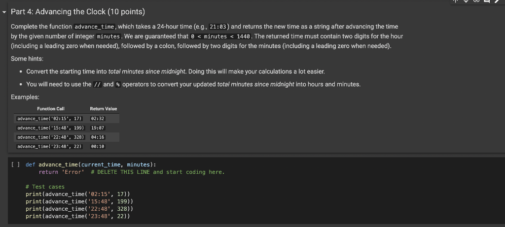 Solved Part 4: Advancing the Clock (10 points) Complete the | Chegg.com Solved Part 4: Advancing the Clock (10 points) Complete the | Chegg.com