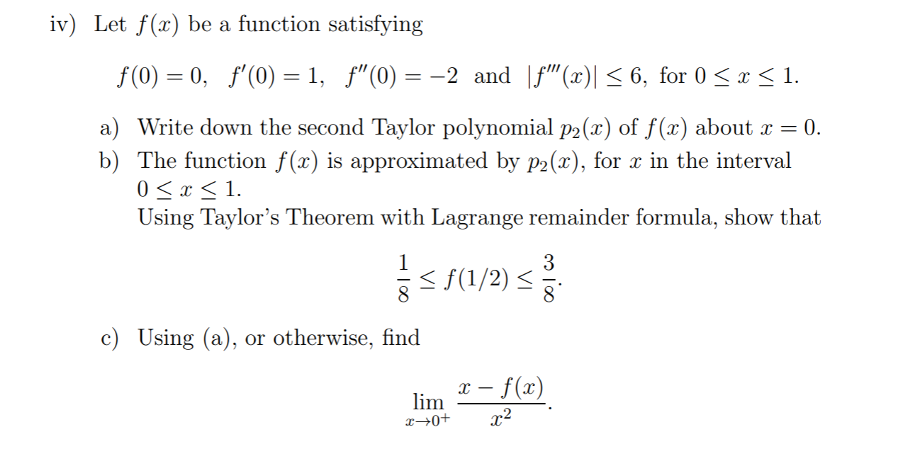 Solved iv) Let f(x) be a function satisfying | Chegg.com