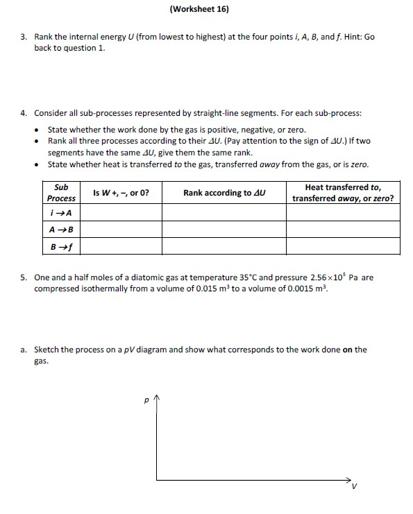 Solved Worksheet 16: First Law. Thermodynamic processes For | Chegg.com