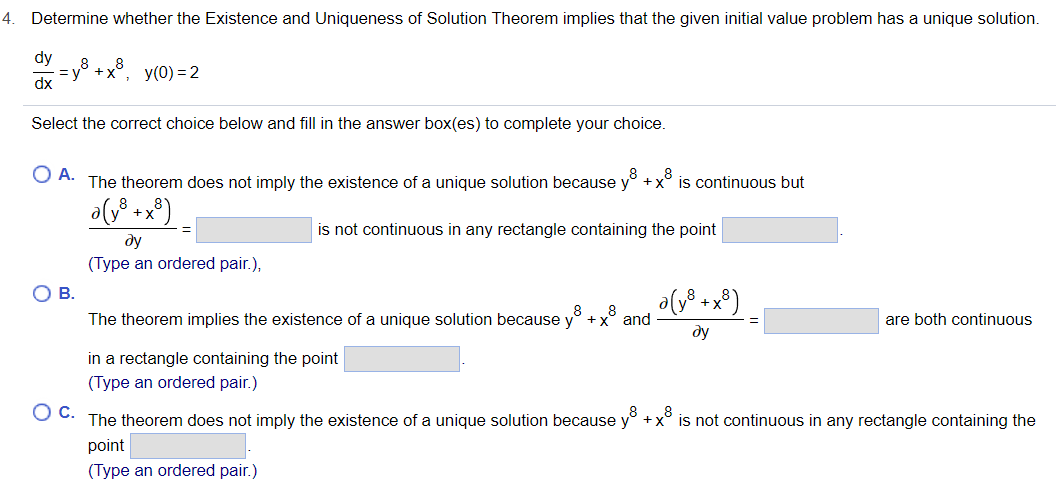 Solved 4. Determine whether the Existence and Uniqueness of | Chegg.com