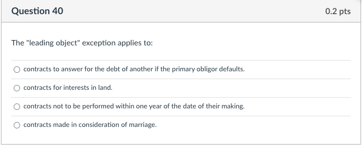 Solved The "leading object" exception applies to: contracts | Chegg.com