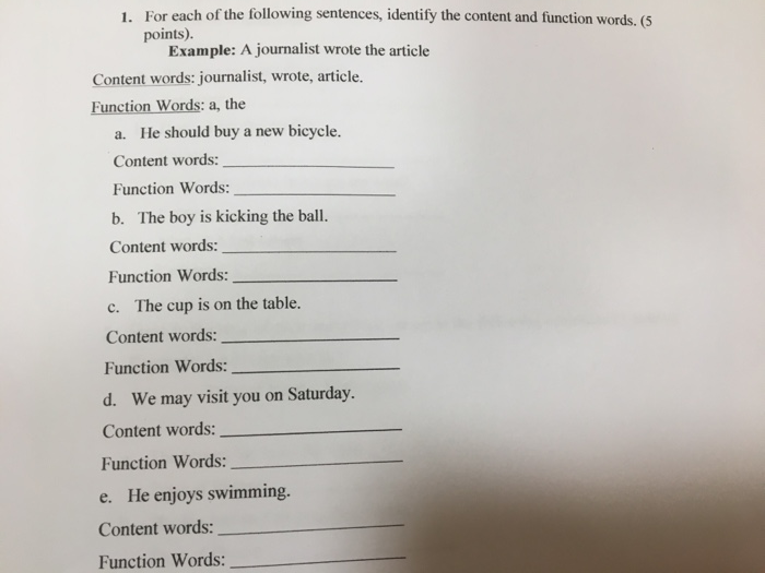 Solved 1. For each of the following sentences, identify the | Chegg.com