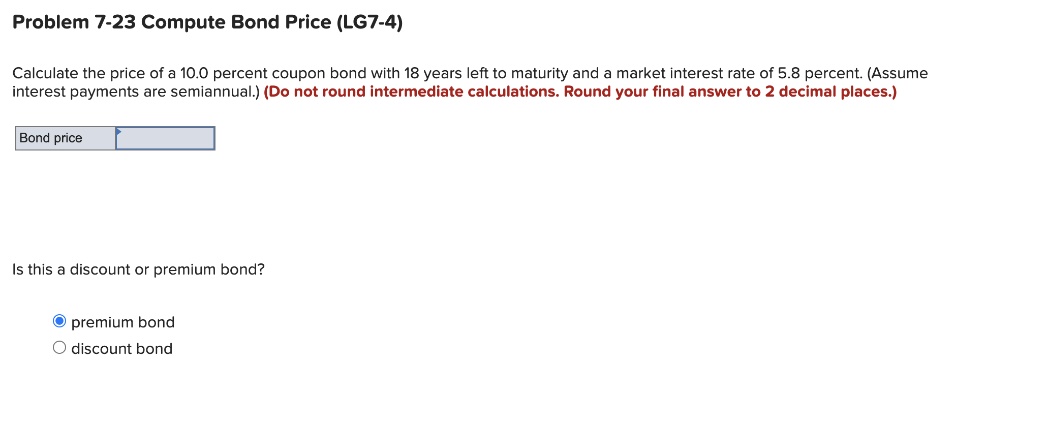 Solved Problem 7-23 Compute Bond Price (LG7-4) Calculate the | Chegg.com