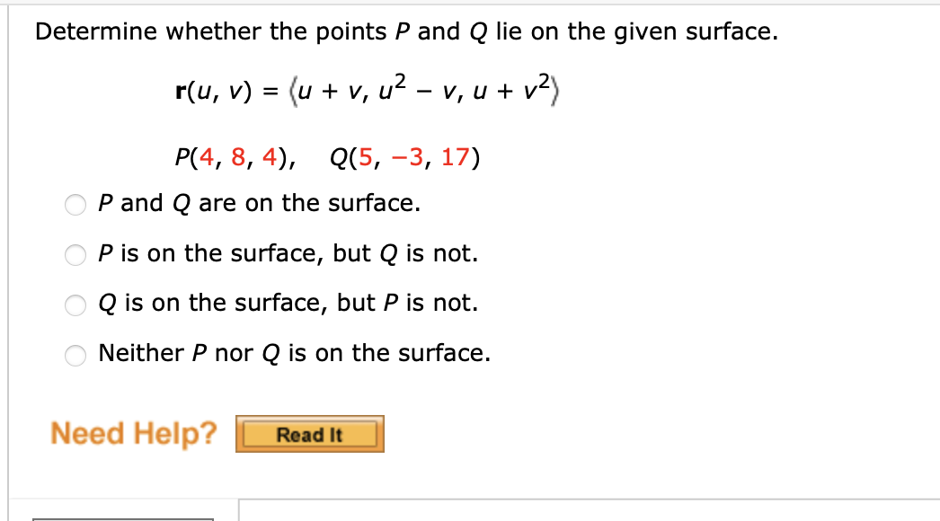 Solved Determine whether the points P and Q lie on the given | Chegg.com
