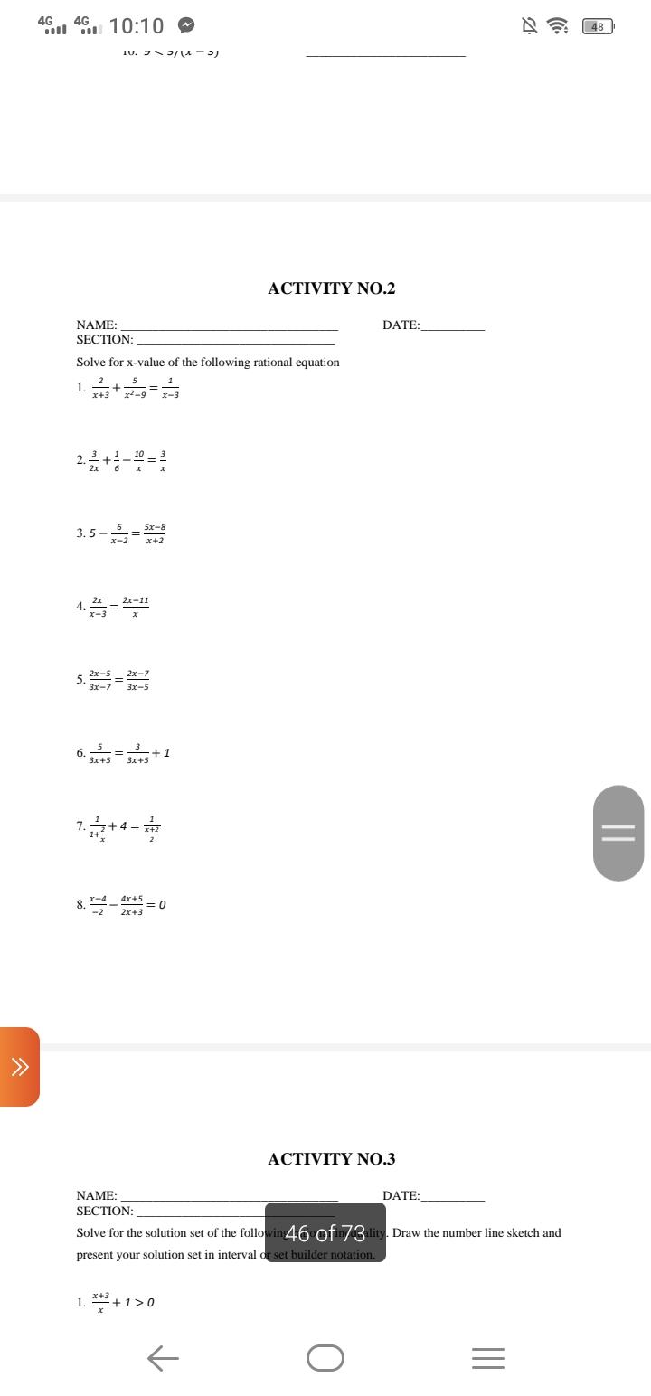 Solved 4G 4G Il GL 10:10 N. 48 10.94- ACTIVITY NO.2 DATE: | Chegg.com