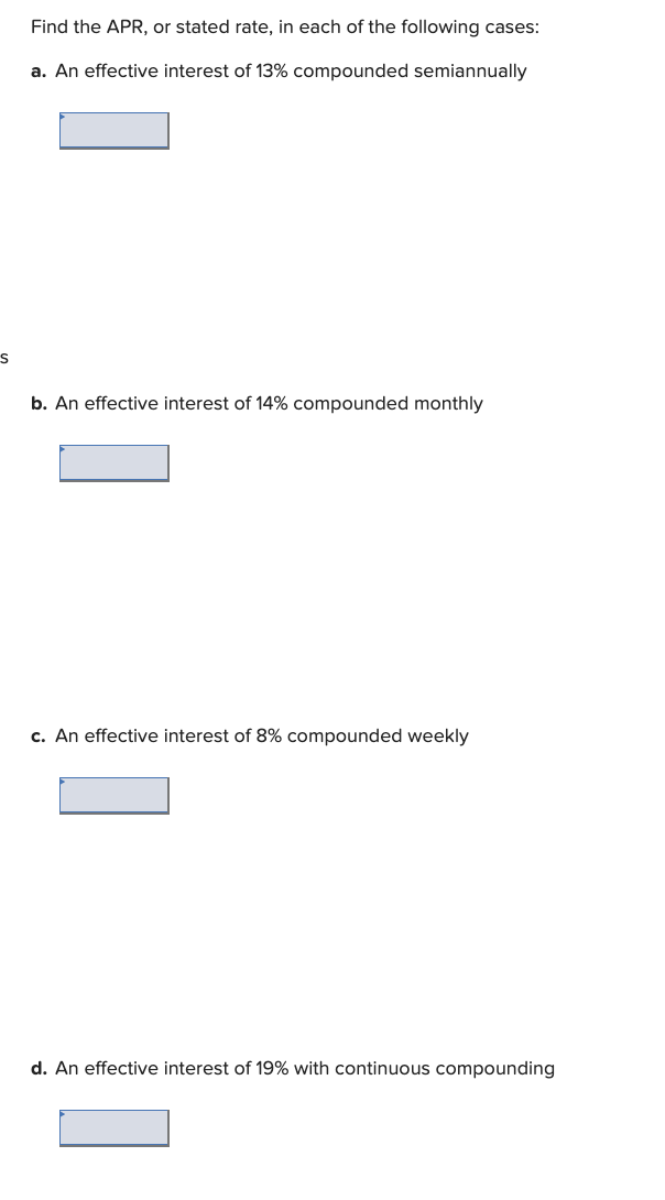 Solved Find the APR, or stated rate, in each of the | Chegg.com