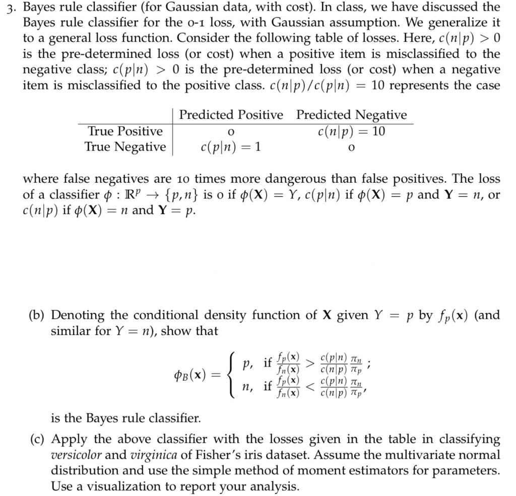 3. Bayes rule classifier (for Gaussian data, with | Chegg.com