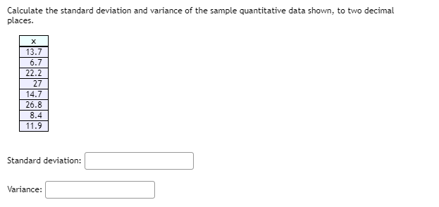Solved Calculate the standard deviation and variance of the | Chegg.com