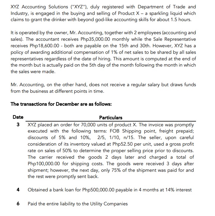 Solved XYZ Accounting Solutions ("XYZ"), ﻿duly registered | Chegg.com