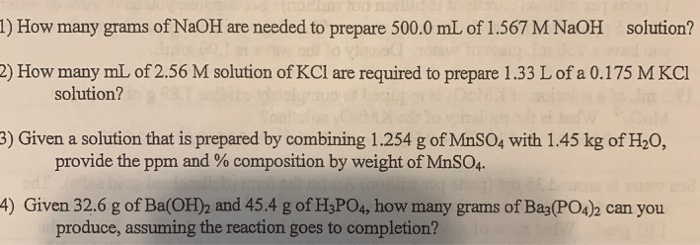 Solved ) How many grams of NaOH are needed to prepare 500.0 | Chegg.com