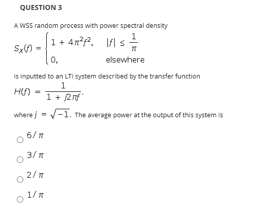 Solved QUESTION 3 TT A WSS random process with power | Chegg.com