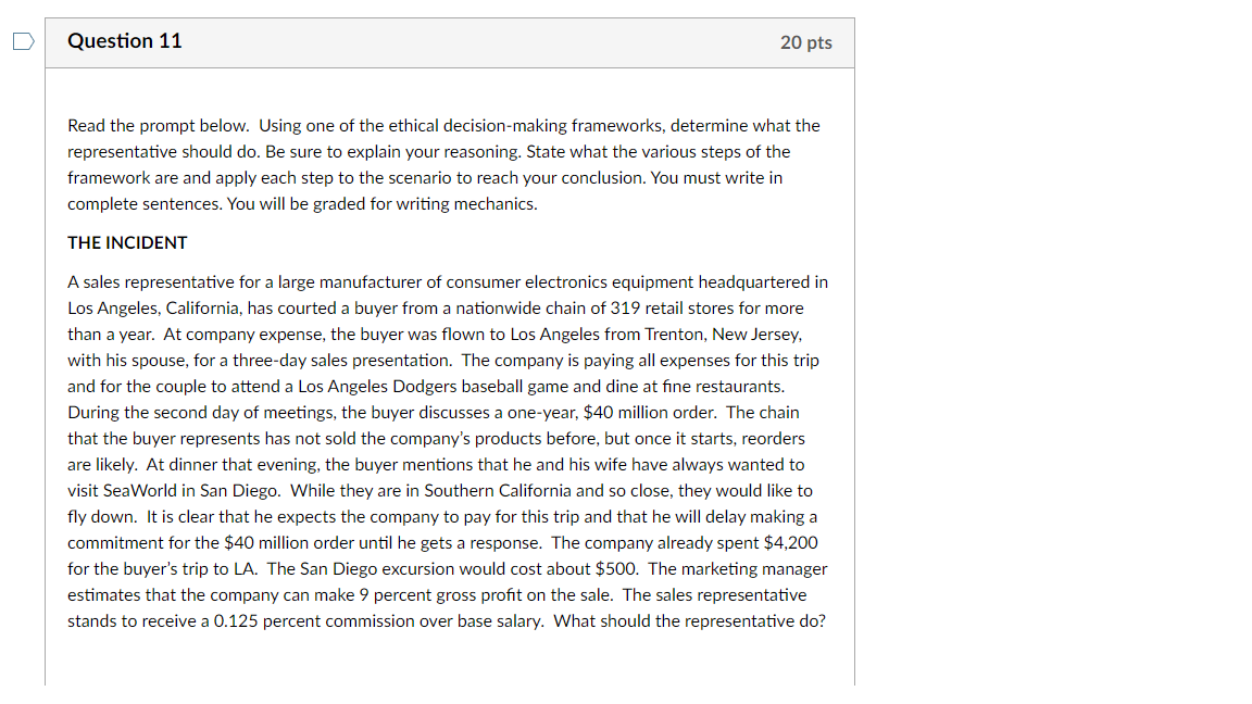 Solved Question 11 20 pts Read the prompt below. Using one | Chegg.com