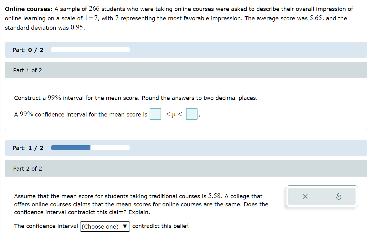 Solved Online courses: A sample of 266 students who were | Chegg.com