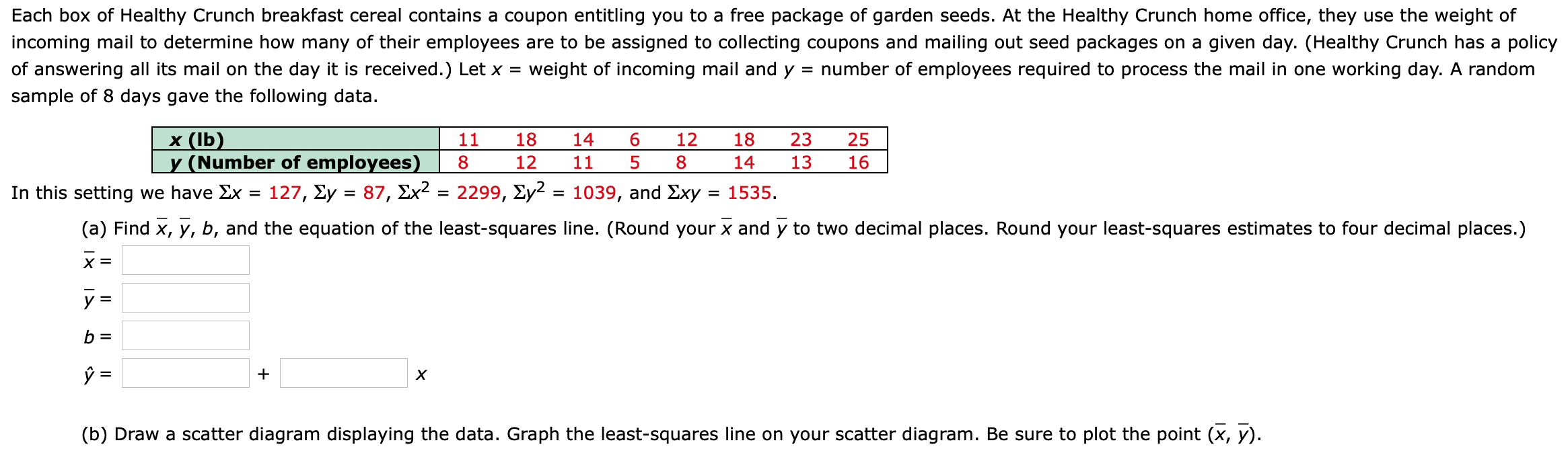 Solved (c) Find the sample correlation coefficient r and the | Chegg.com