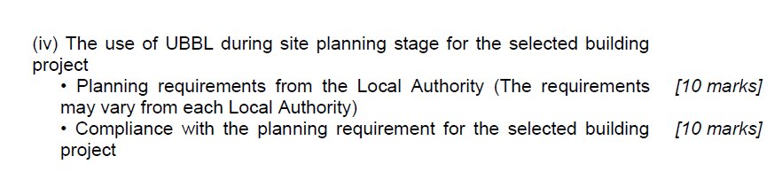 Solved (iv) The use of UBBL during site planning stage for | Chegg.com
