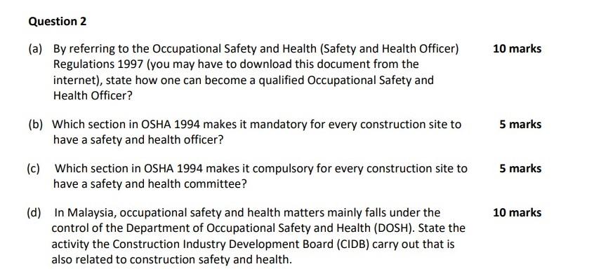 Solved (a) By referring to the Occupational Safety and | Chegg.com