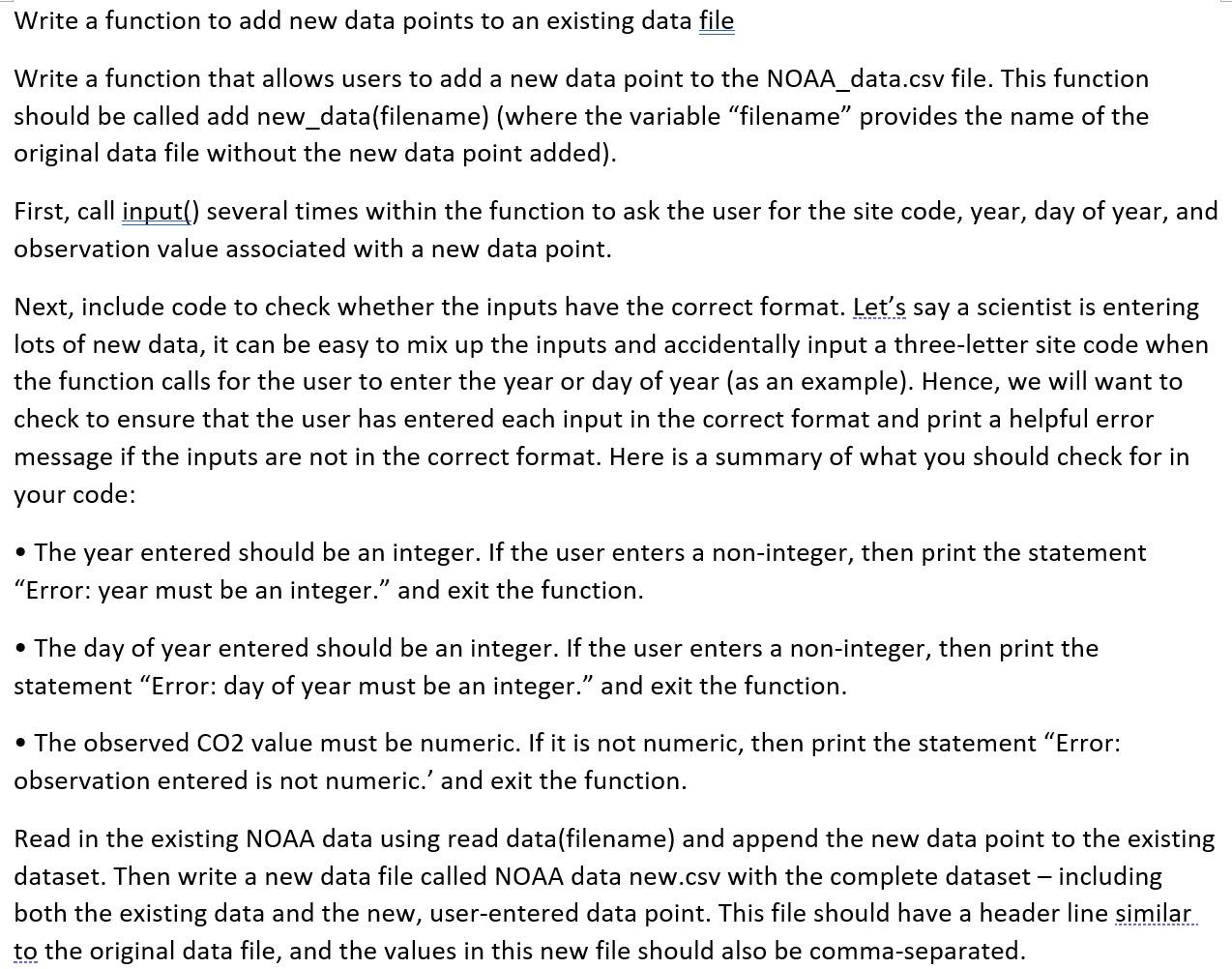 Solved Write a function to add new data points to an | Chegg.com