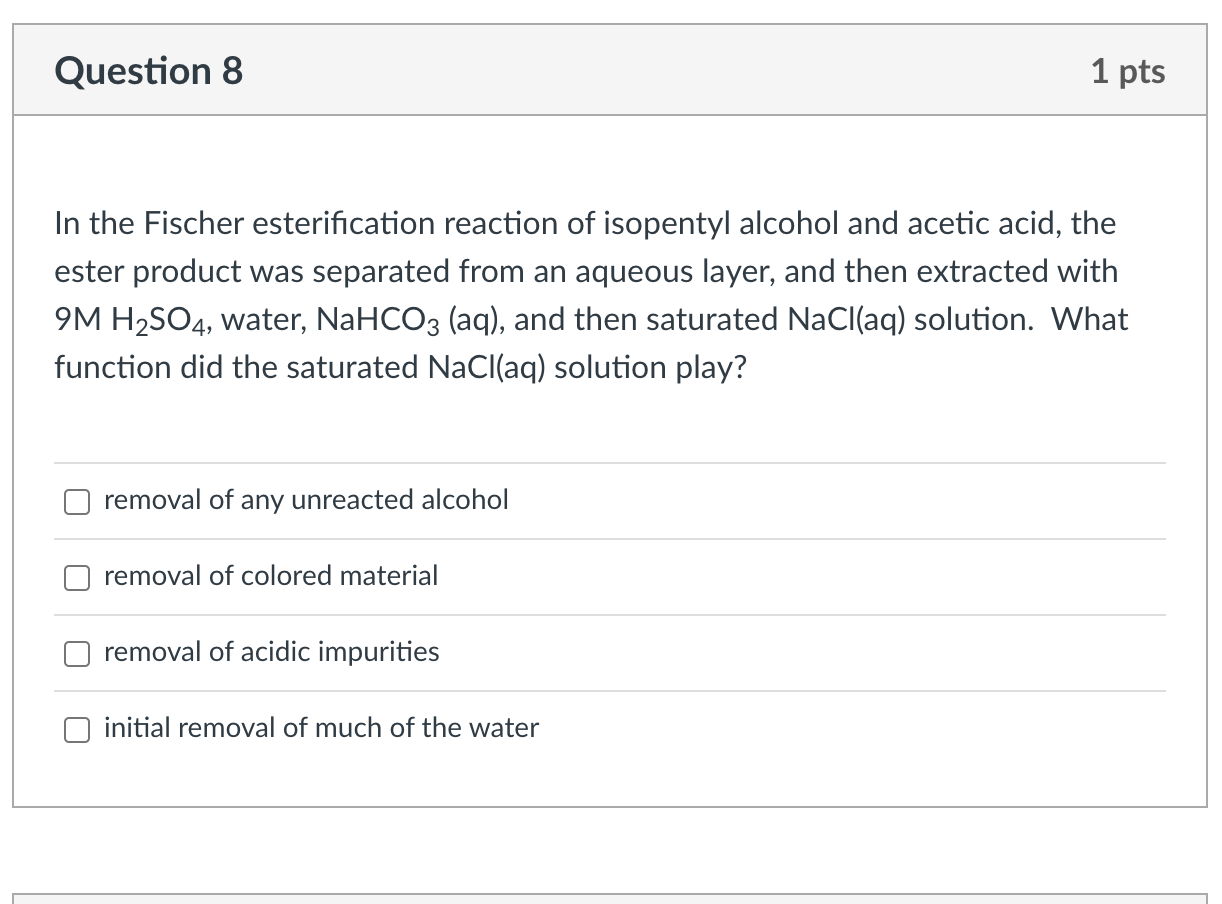 Solved In the Fischer esterification reaction of isopentyl | Chegg.com
