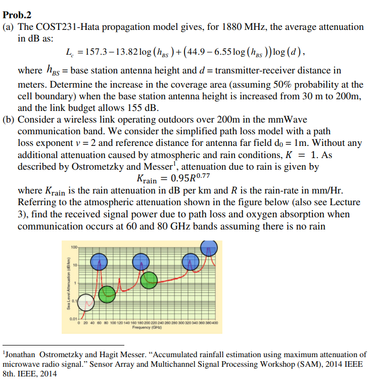 Prob.2 (a) The COST231-Hata propagation model gives, | Chegg.com