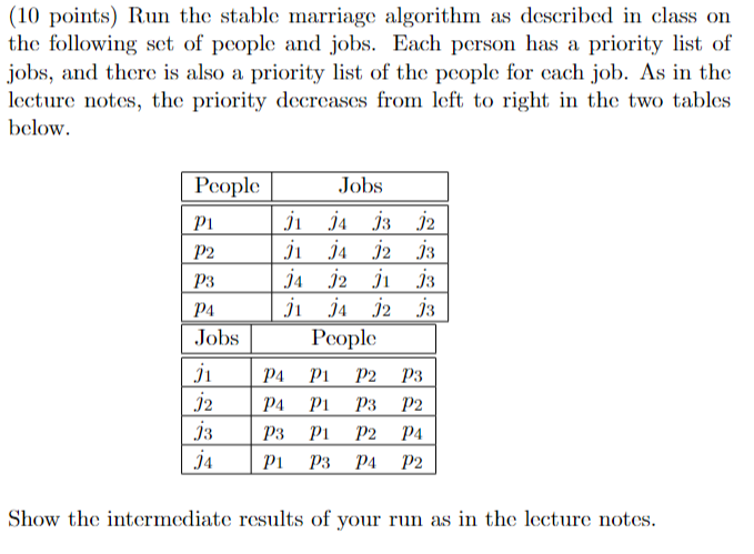 Solved (10 points) Run the stable marriage algorithm as | Chegg.com