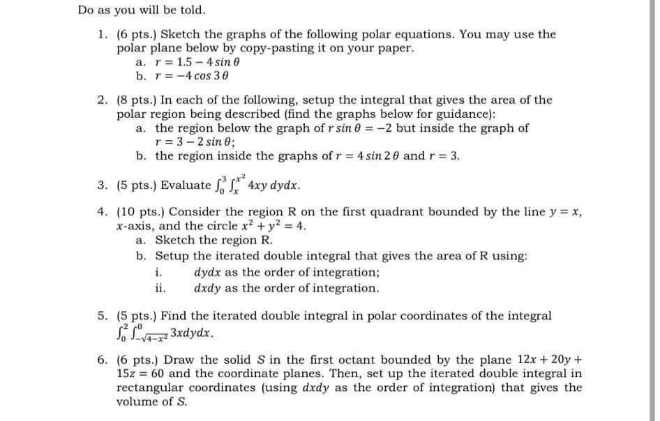Solved 1. (6 pts.) Sketch the graphs of the following polar | Chegg.com