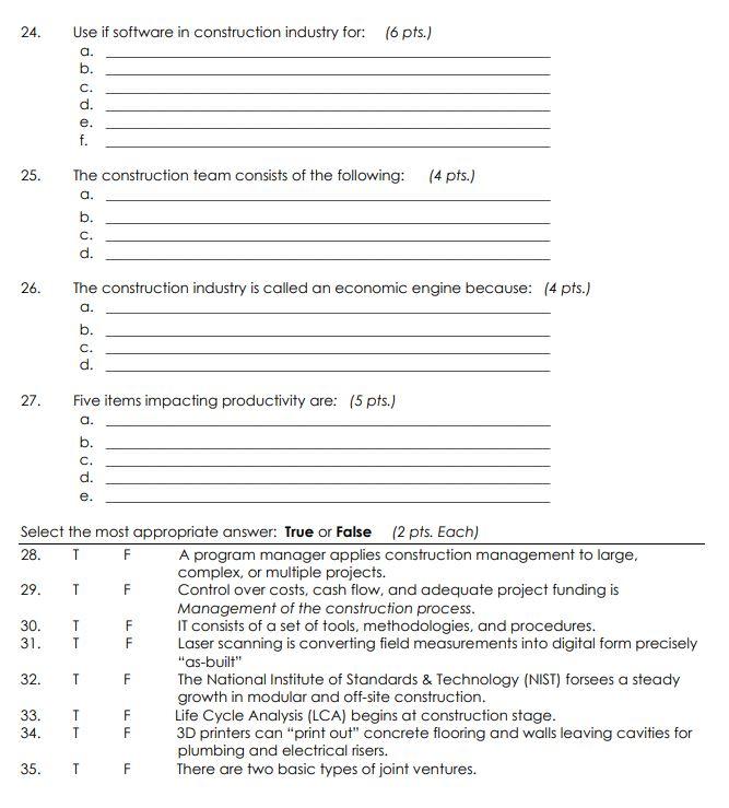 Solved 24. Use if software in construction industry for: (6 | Chegg.com