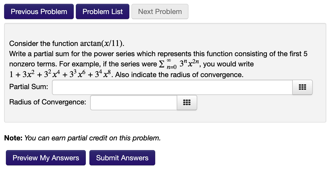 Solved Consider the function arctan(x/11). Write a partial | Chegg.com