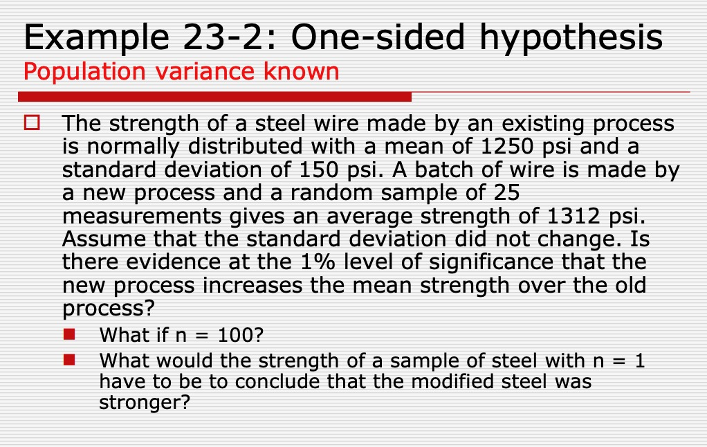 Solved Example 23-2: One-sided hypothesis Population | Chegg.com