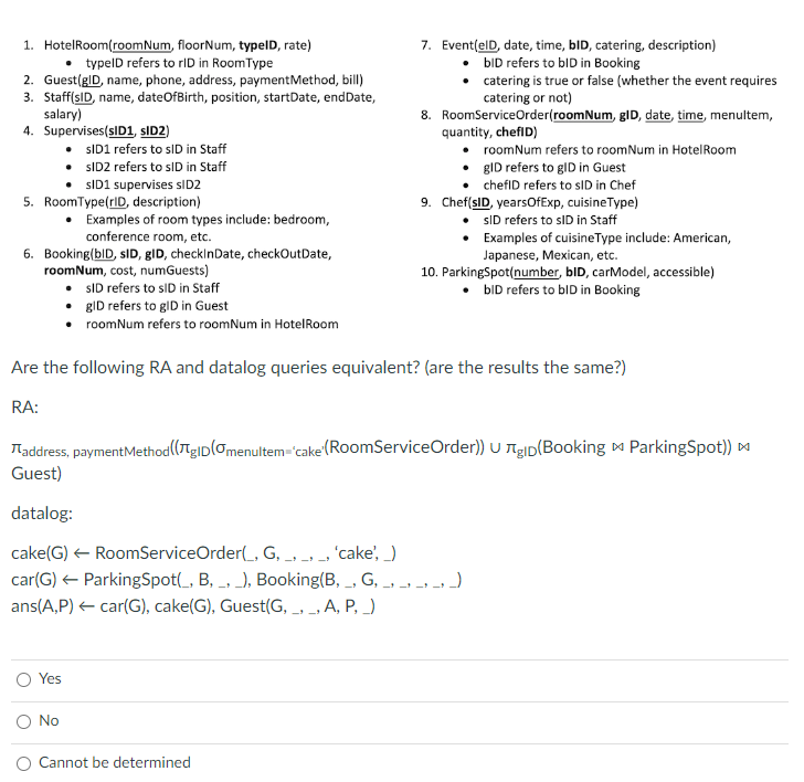 Solved Are the following RA and datalog queries equivalent? | Chegg.com