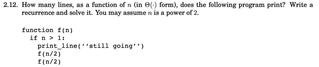 Solved 2.12. How many lines, as a function of n (in Θ(⋅) | Chegg.com