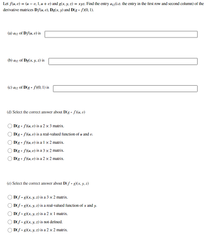 Solved Let 𝑓(𝑢,𝑣)=(𝑢−𝑣,1,𝑢+𝑣)f(u,v)=(u−v,1,u+v) and | Chegg.com