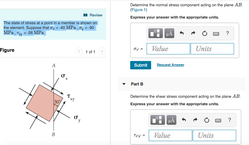 Solved Determine the normal stress component acting on the | Chegg.com