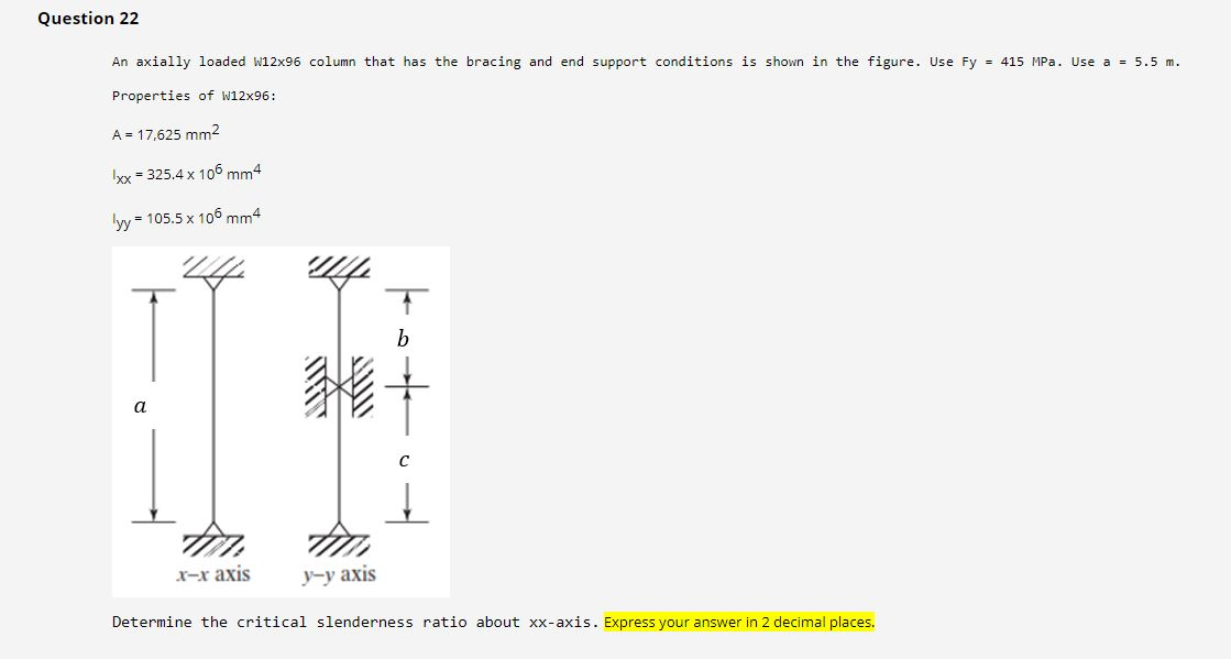 Solved Question 22 An axially loaded W12x96 column that has | Chegg.com