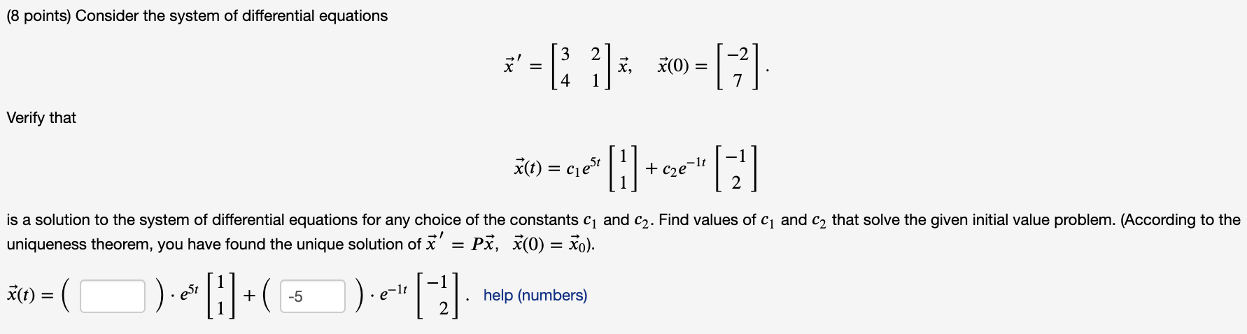 Solved (8 points) Consider the system of differential | Chegg.com