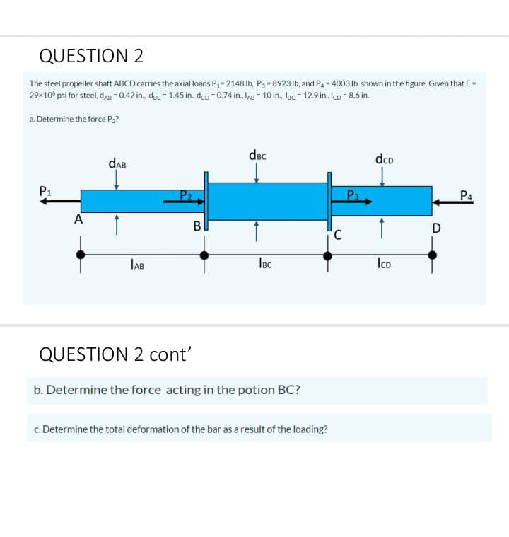 Solved The steel propeller shaft ABCD carries the axial | Chegg.com